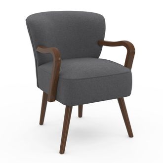 IDMarket Vintage-Sessel Lucien grau anthrazit Füße aus dunklem Holz