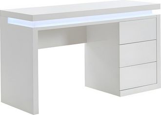 Vente-Unique Schreibtisch mit 3 Schubladen & LED-Beleuchtung - MDF - Weiß - Emerson