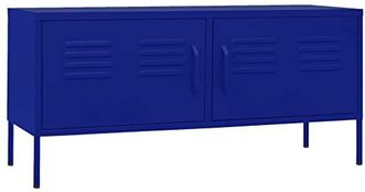 vidaXL Meuble TV Armoire Basse Centre de Divertissement Meuble Stéréo Salon Salle de Séjour Maison Intérieur Bleu Marine 105x35x50 cm Acier