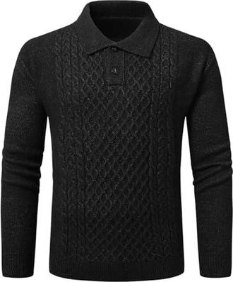 AlltheMen Pull Homme en Tricot Torsadé Casual Sweater en Maille Chaud Hiver Pullover Demi-Bouton Manches Longues Noir 4XL