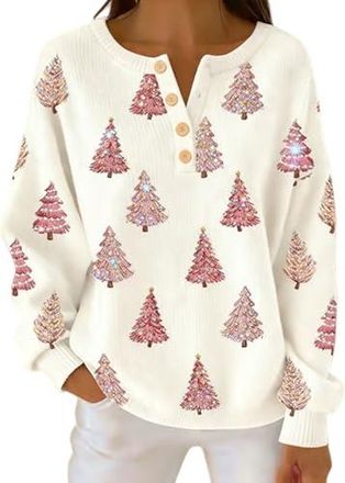 Generic Sweatshirts surdimensionnés pour femmes, chemisier décontracté à manches longues, chemise pour femme, tendance, boutons de couleur unie, pull haut dau