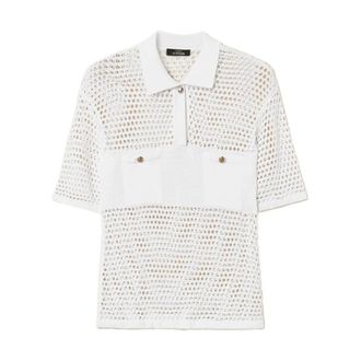 Twinset Mesh Knit Polo Jumper - - Tops - Damen - Wei&szlig; - XS