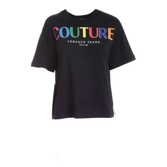 Versace Jeans Couture Femme, Tops, Noir, Taille: 42 FR T-Shirt Logo Multicolore