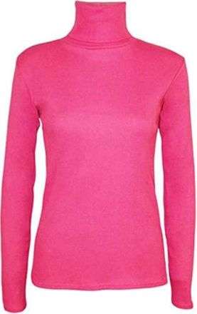WearAll Haut moulant extensible à col polo à manches longues pour femme Tailles 44-54, Fuchsia, 40-42