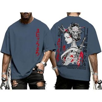 Generic Chemises japonaises pour homme - Geisha Graphic Art | Chemise surdimensionn&eacute;e &agrave; manches courtes et col rond d&eacute;contract&eacute; pour le sport, noir fonc&eacute;, 3XL