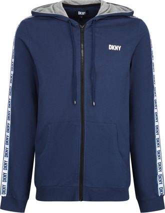 DKNY Herren Langärmeliges Kapuzenoberteil mit Reißverschluss in Marineblau mit Markenarmen? 100% Baumwolle Kapuzenpullover, Navy, S