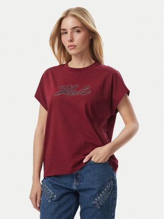 Karl Lagerfeld T-Shirt Rhinestone B4W17048 Dunkelrot Relaxed Fit
