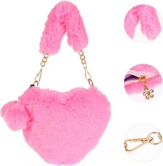 IFUNDOM Paquet &agrave; Main en Peluche de Coeur Rose Petit Paquet Fourre-Tout Doux pour Femme Pratique pour T&eacute;l&eacute;phone et Petits Objets pour Soir&eacute;e Shopping et Hiver