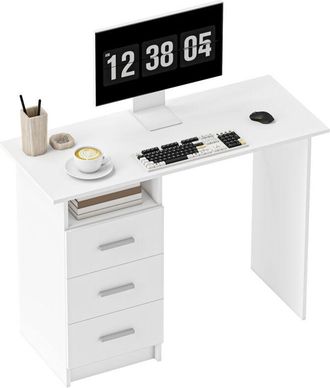 HOMCOM Bureau dordinateur - HOMCOM - 3 tiroirs et &eacute;tag&egrave;re ouverte - style moderne - panneau de particules - 100 x 40 x 75 cm - blanc