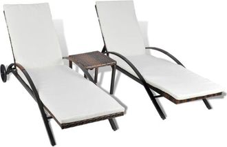 vidaXL Sonnenliegen mit Tisch Poly Rattan Braun Vidaxl