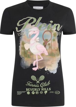 Philipp Plein Femme, Tops, Noir, Taille: 36 FR Pure Fit T-Shirt Tennis Club Strass