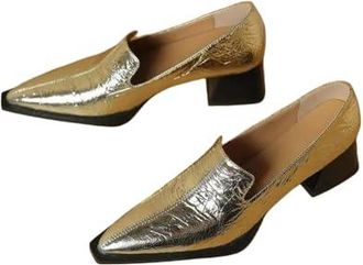 Generic JCVBN Chaussures &agrave; talon carr&eacute; l&eacute;g&egrave;res et &eacute;l&eacute;gantes pour femme Noir, dor&eacute;, 35.5 EU