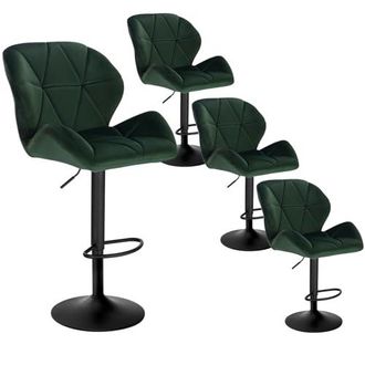 Woltu Lot de 4 Tabouret de Bar réglable en Hauteur Chaise Haute pour Bar avec Dossier siège rembouré en Velours Pied en métal,Vert Foncé BH139dgn-4