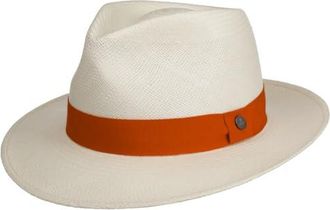 Lierys Chapeau Panama Lendamo Homme - Made in Ecuador en Paille de Soleil avec Ruban Gros Grain Ete Printemps-ete - L (59-60 cm) Blanc-Orange