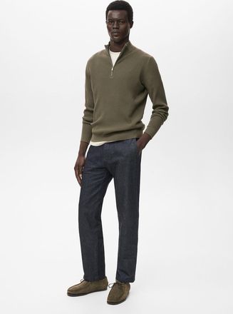 Mango Gerippter Pullover mit Zip-Kragen olivengrün - Herren - XXL - MANGO MAN