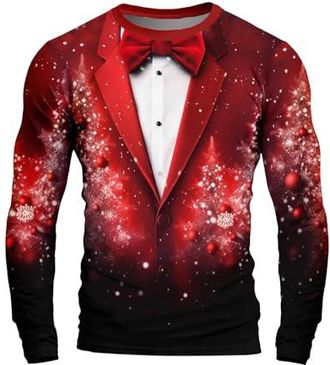 Generic Homme No&euml;l Tee Shirt, Idees Cadeaux Hommes Manches Longues Col Rond Imprim&eacute; De Noel T Shirt Sudation Homme Leger Casual No&euml;l Tendance Chemise Vetement