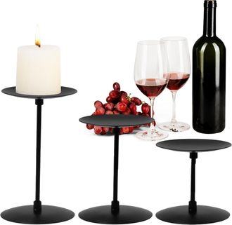 Generic Kerzenhalter mit schwarzer Säule, 3er-Set aus mattem Eisen für Kamin, Kerzenhalter für Halloween, Ostern, Bauernhof, Kamin, Mitteltisch für zu Hause