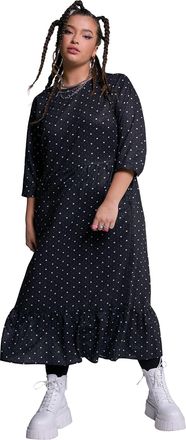 STUDIO UNTOLD Damen Maxikleid, Herzen, V-Ausschnitt, 3/4-Ärmel, Volantsaum Kleid, Black, 46/48