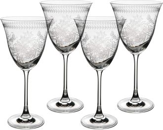 Portmeirion Botanic Garden geätzt Kristall Glas Set von 4 Weingläser