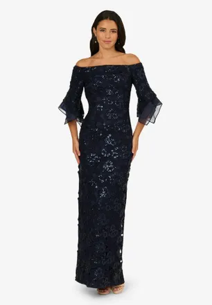 Adrianna Papell Abendkleid Sequin Lace Combo Column Gown Glamour&ouml;s, schimmernd, stilvoll