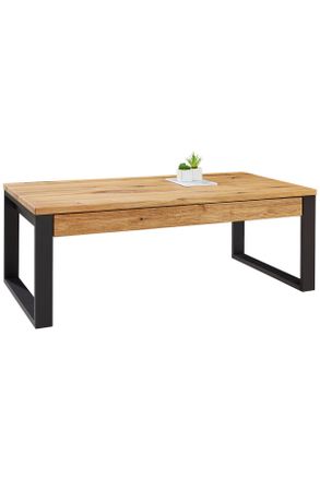 Novel Couchtisch, Schwarz, Eiche, Holz, Metall, Eiche, massiv, 1 Schubladen, rechteckig, Kufe, 60x42x115 cm, Stauraum, Wohnzimmer