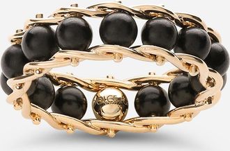 Dolce & Gabbana Tradition Yellow Gold Rosary Band Ring With Black Jades - Mann Ringe Gold 60