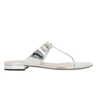 Gucci Silberfarbene Horsebit Flap Sandalen - - Shoes - Damen - Grau - 39 1/2 EU