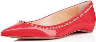 Minitoo Chaussures plates confortables pour femme avec rivets pour fête, bal de fin dannée, Rouge W9, 41.5 EU