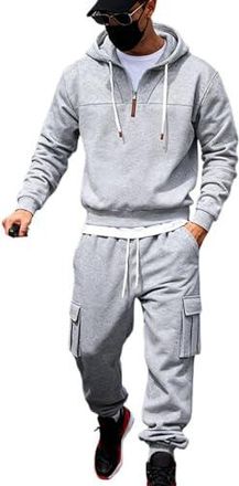Generic Surv&ecirc;tement pour homme avec demi-fermeture &eacute;clair &agrave; capuche et poches multiples - D&eacute;contract&eacute; - Jogging quotidien - Sport de plein air - Hauts et bas 