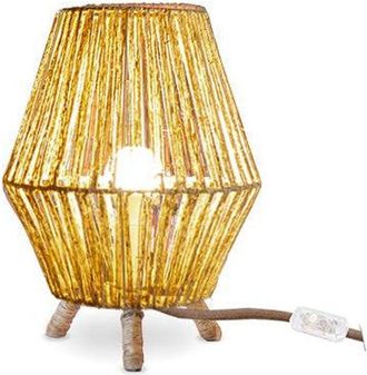 Licht-Erlebnisse Licht-erlebnisse - Tischleuchte Dreibein Rattan &oslash; 25,5 cm h: 32,5 cm klein in Natur E27 Kabel Schalter Beistell Lampe Nachttischlampe