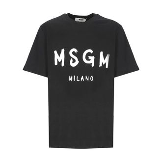 Msgm Msgm, Homme, Tops, Noir, Taille: S T-shirt en coton avec logo