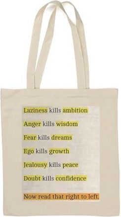 Generic Ego kills Growth anger kills wisdom Sac fourre-tout en coton naturel avec citation inspirante Blanc
