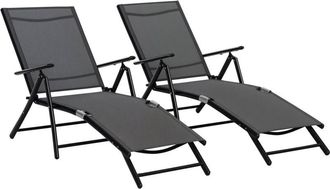 OUTSUNNY Lot de 2 bain de soleil - Outsunny - pliante - dossier r&eacute;glable 7 positions - cadre en aluminium - 64x134x95cm - noir