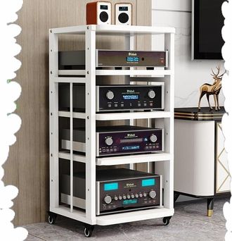 Generic HiFi-Rack, AV-Medienst&auml;nder Mit Rollen, 3/4/5-stufiger Audio-Video-Regal Verst&auml;rker Rack, Holz-Stereoschrank, Verstellbare Regale, CD-Player-St&auml;nder F