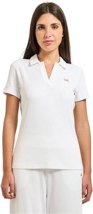 Emporio Armani Femme, Tops, Blanc, Taille: 42 FR T-shirt Polo &agrave; Col Montant en Jersey de Viscose Stretch