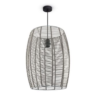Paco Home LED Pendelleuchte Wohnzimmer Pendellampe Hängeleuchte Esszimmer Küche Deko Vintage Korboptik Boho Natur E27, Lampenart:Pendelleuchte, Farbe:Schwarz 3