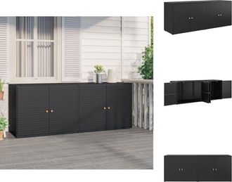 vidaXL Gartenschrank Schwarz 198x55,5x80 cm Poly Rattan - Gartenschrank - Outdoor M&ouml;bel - Stauraum - Wetterfest - Holzoptik