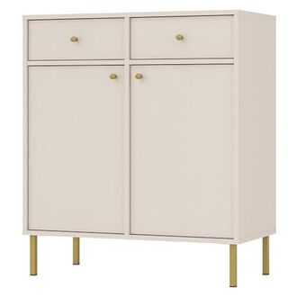 Selsey Kommode Sandbeige mit Schubladen - Oktio M&ouml;belkollektion - 2 T&uuml;ren, 2 Schubladen - Goldene Metallf&uuml;&szlig;e - Laminierte Spanplatte - H&ouml;he 95 cm - Robuste B