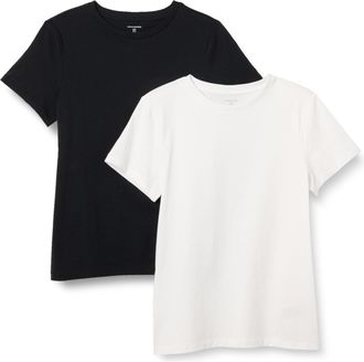 Amazon Essentials Damen Kurzarm-T-Shirt mit Rundhalsausschnitt, Regular Fit aus 100 % Baumwolle, 2er-Pack, Schwarz/Wei&szlig;, XXL