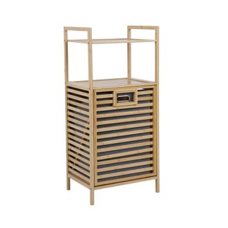 SVITA PUVI 2in1 Badregal mit Wäschekorb Wäschesack Badezimmerregal Wäscheschrank stehend für Schmutzwäsche Holz Bambus