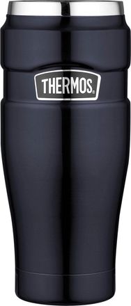 Thermos Thermobecher Stainless King, Dunkelblau, Metall, Kunststoff, 0,47 L, BPA-frei, doppelwandig, schlag- und bruchfest, abnehmbarer Deckel, hält warm, ros