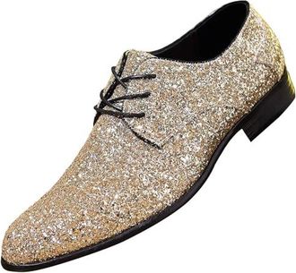 Generic Chaussures daffaires d&eacute;contract&eacute;es pour homme avec talons &eacute;pais et bout pointu en cuir paillet&eacute; Chaussures noires Hommes 42, or, 44 EU