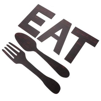 Cabilock 5 Stück Teiliges Holzbuchstaben wanddekor Eat mit Gabel und Löffel Rustikale Küchendekoration Hängend Braun Langlebiges Haushalts Wohnaccessoire