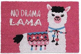 Relaxdays Fußmatte Lama, Kokos, Türvorleger mit Spruch, 60 x 40 cm, rutschfest, Fußabstreifer innen & außen, pink/weiß