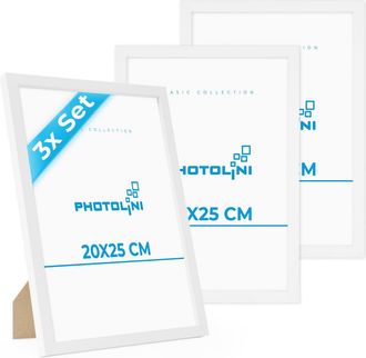 Photolini Bilderrahmen 20x25 Weiß MDF-Holz, 3er Set Poster-Rahmen, bruchsicheres Acrylglas, zum Aufhängen & Aufstellen, extra Zubehör - für Fotos & Poster