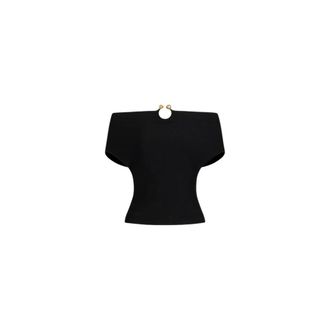 Alberta Ferretti Femme, Pulls, Noir, Taille: 36 FR Top en maille stretch avec broche bijou