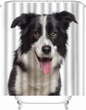Generic Rideau de Douche Anti Moisissure 120x180 Border Collie Rideau de Douche Tissu Imperm&eacute;able Lavable Chiot Mignon 3D Rideaux Baignoire Salle de Bain A-99