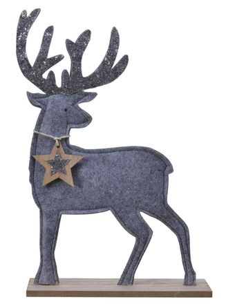Kaemingk gro&szlig;er dekorativer Deko-Hirsch Hirschfigur als Silhouette aus grauem Filz und etwas Glitzer (ganz gro&szlig;)
