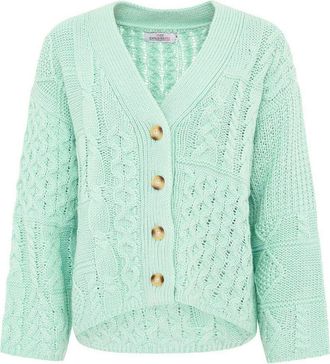 Zwillingsherz Cardigan Langarm, Wollanteil, Zopf-Muster, Knöpfe, V-Ausschnitt