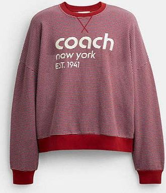 Coach Gestreiftes Sweatshirt Mit Rundhalsausschnitt Aus Bio-Baumwolle f&uuml;r M&auml;nner in Rot, Gr&ouml;&szlig;e X-Klein